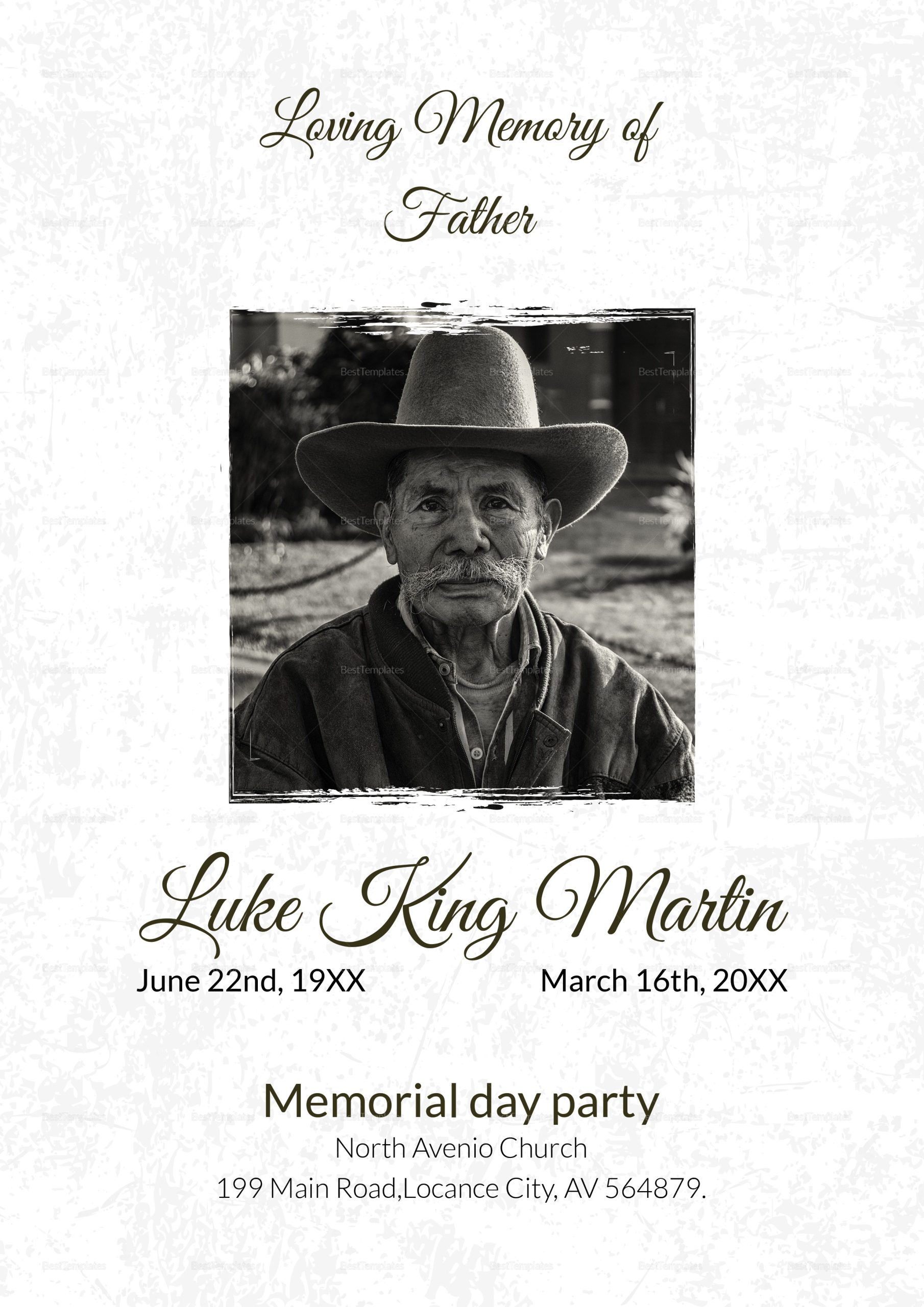 Funeral Obituary Template for Father in Adobe Photoshop, Microsoft Word