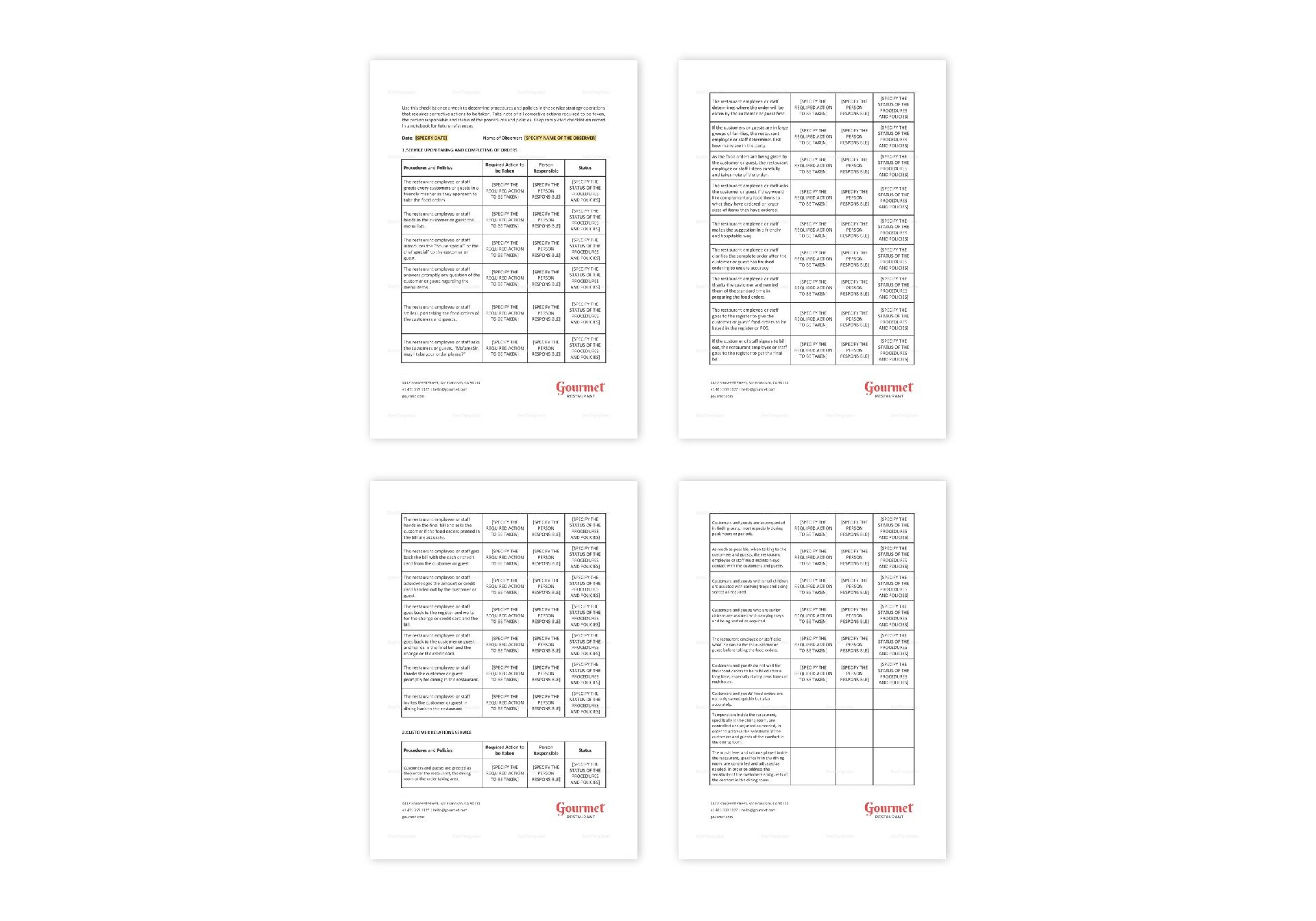 Restaurant Service Strategy Checklist Template - Best Templates