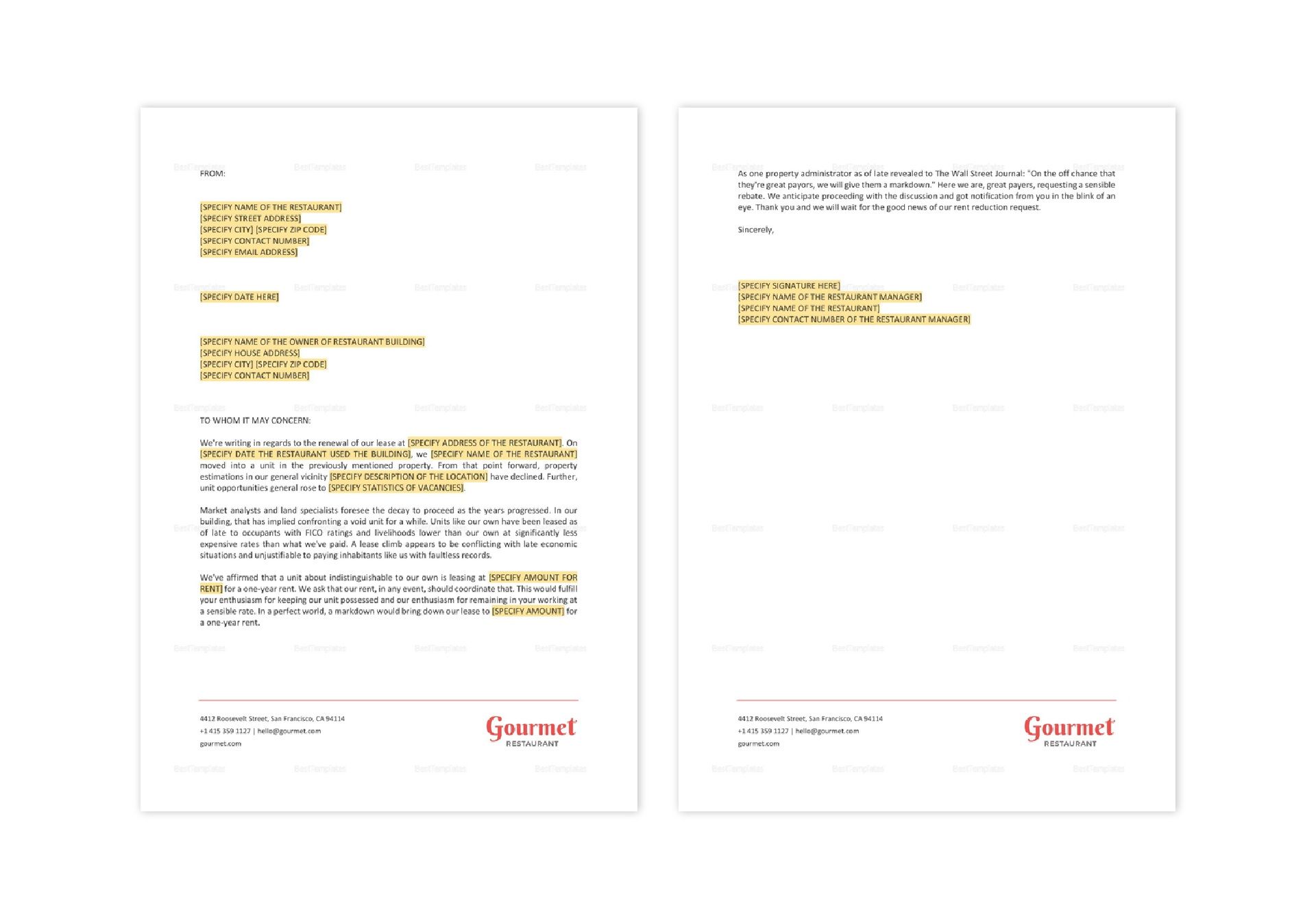 Restaurant Rent Reduction Request Letter Template - Best Templates